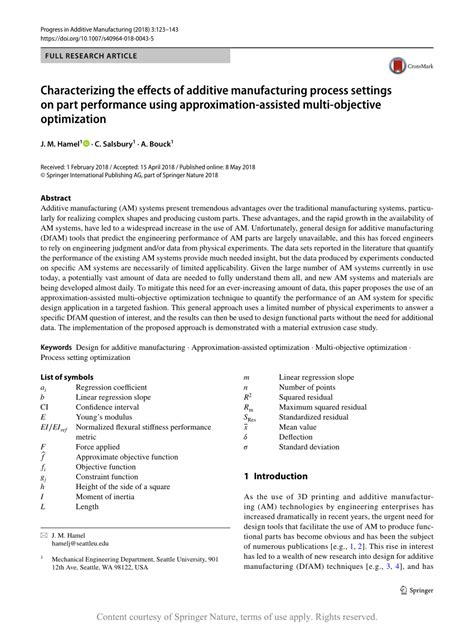 Characterizing The Effects Of Additive Manufacturing Process Settings On Part Performance Using