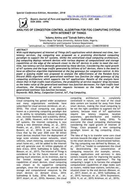Pdf Analysis Of Congestion Control Algorithm For Fog Computing Systems With Internet Of Things