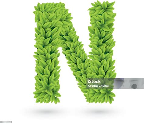 Huruf N Dari Daun Hijau Dengan Bayangan Ilustrasi Stok Unduh Gambar