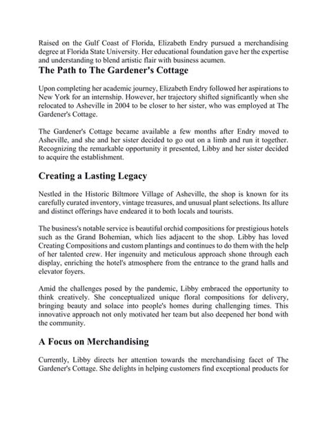 Biography And Career History Of Elizabeth Endry Pdf