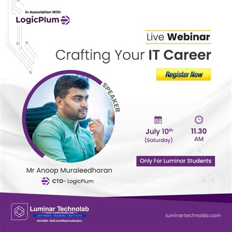 Luminar Technolab On Linkedin Live Webinar On Crafting Your It Career