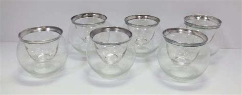 6 Older Mid Century Dorothy Thorpe Silver Rim Glass Shrimp Cocktail