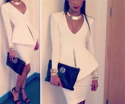Sexy White V Neck Dress Shodg