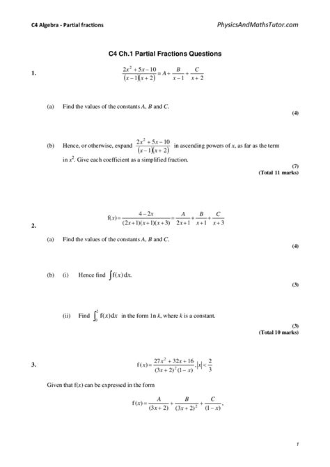 C4 Algebra Partial Fractionsrtf Summaries Algebra Docsity