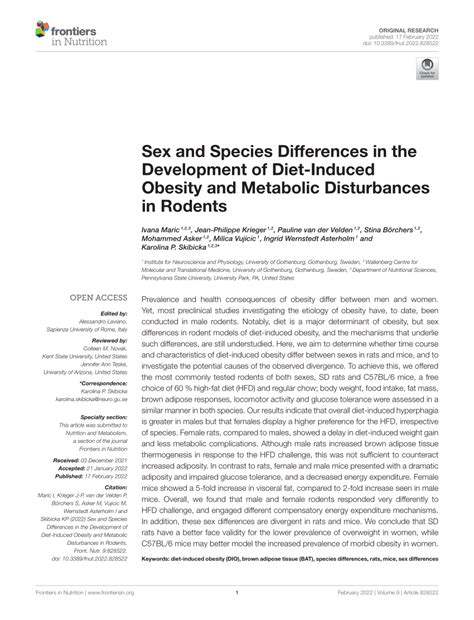 Pdf Sex And Species Differences In The Development Of Diet Induced Obesity And Metabolic