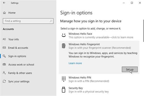 how to add fingerprint authentication to your windows 10 computer