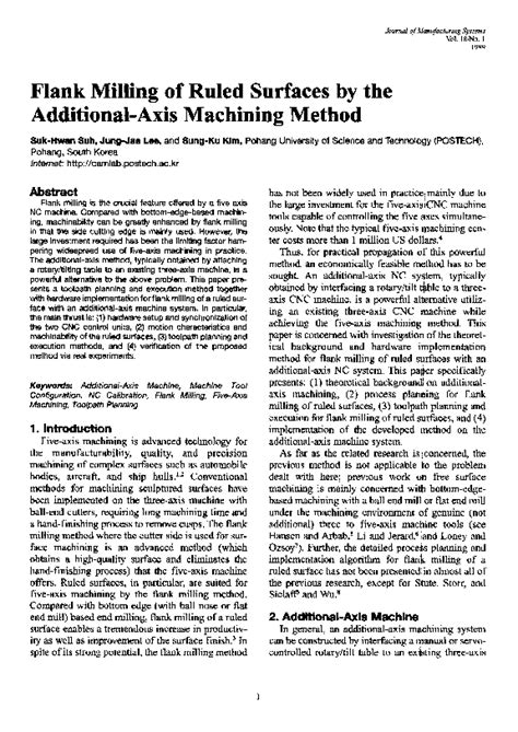 Pdf Flank Milling Of Ruled Surfaces By The Additional Axis Machining