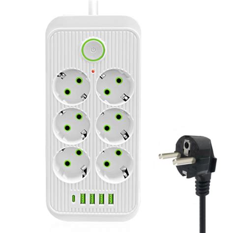 F06 2m 2500w 6 플러그 Pd 4 Usb 포트 스위치가 있는 다기능 소켓 Eu 플러그흰색