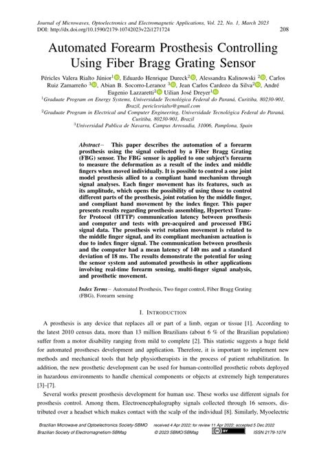Pdf Automated Forearm Prosthesis Controlling Using Fiber Bragg Grating Sensor