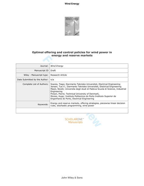 Pdf Optimal Offering And Allocation Policies For Wind Power In Energy