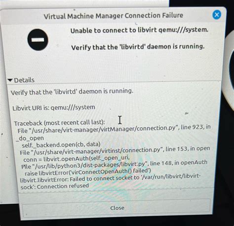kvm virt manager connection refused r linuxmint