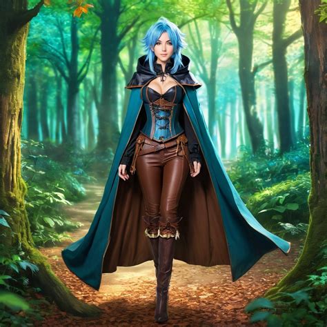 Human Warlock Female Brown Leather Pants And Corset A Dark Cloak Over