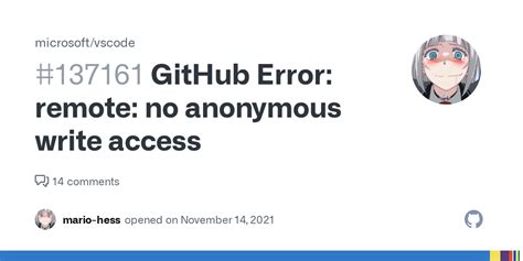 GitHub Error Remote No Anonymous Write Access Issue Microsoft Vscode GitHub