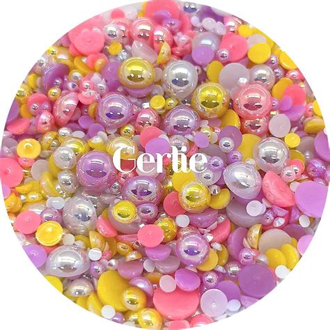 Glitter Heart Co Gertie Pink And Yellow Flatback Pearl And Rhinestone