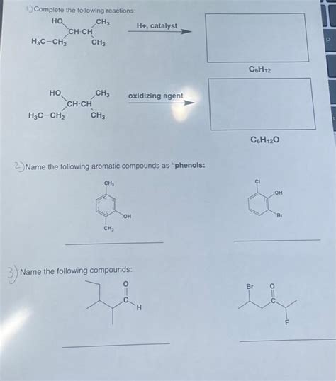 Solved Complete The Following Reactions Ho Ch3 H3c Ch₂ Ho