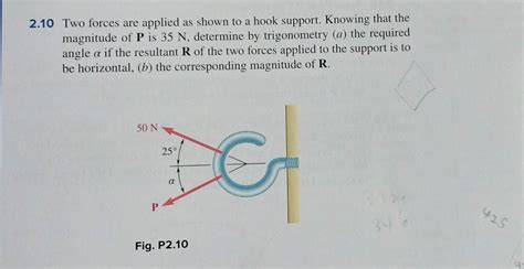 Solved 2 10 Two Forces Are Applied As Shown A Hook Support Chegg
