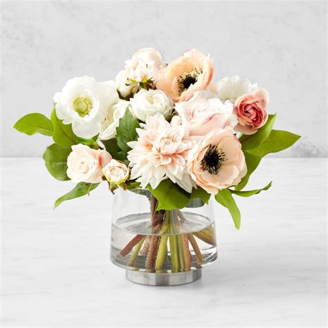Faux Mixed Spring Floral Arrangement Cylinder Vase Williams Sonoma