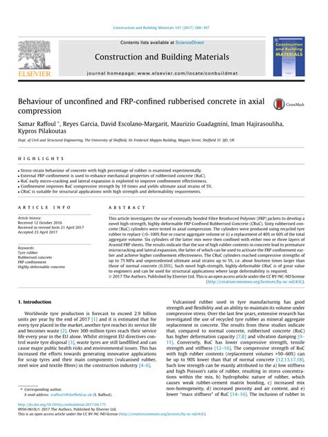 Pdf Behaviour Of Unconfined And Frp Confined Rubberised Concrete In Axial Compression