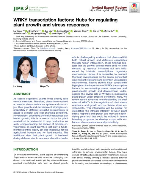 Wrky Transcription Factors Hubs For Regulating Plant Growth And Stress