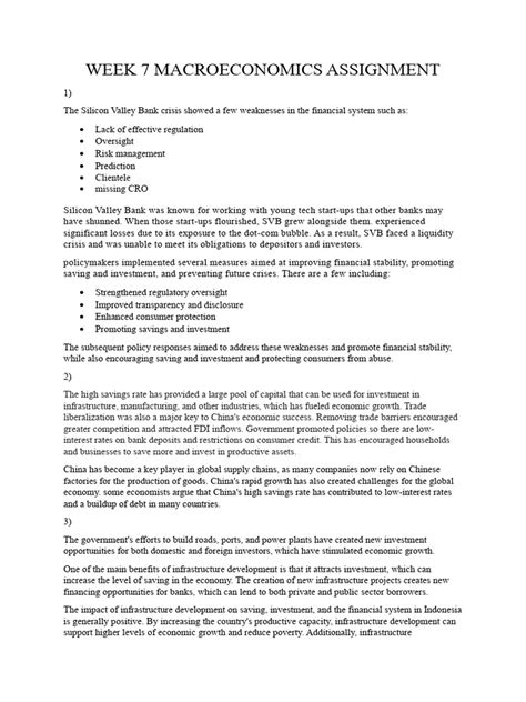 Week 7 Macroeconomics Assignment Pdf Banks Infrastructure