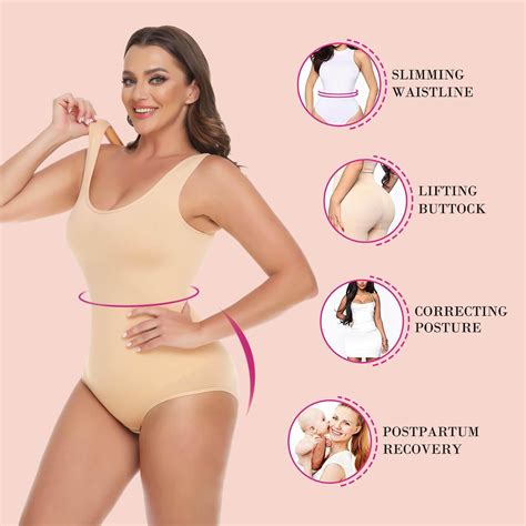Manifique 3 Packs Shapewear Bodysuit For Women Tummy Control Slimming