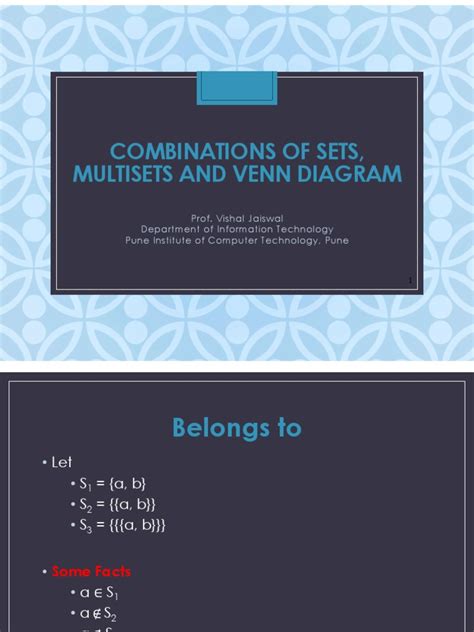 Combinations Of Sets Multisets And Venn Diagram Pdf Intersection