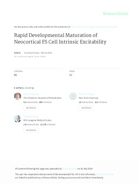 Pdf Rapid Developmental Maturation Of Neocortical Fs Cell Intrinsic Excitability
