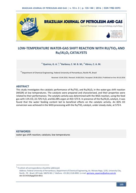Pdf Low Temperature Water Gas Shift Reaction With Ru Tio2 And Ru