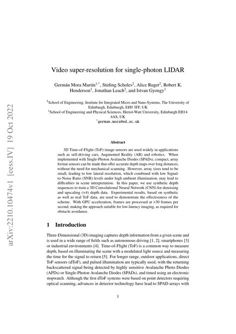 Pdf Video Super Resolution For Single Photon Lidar