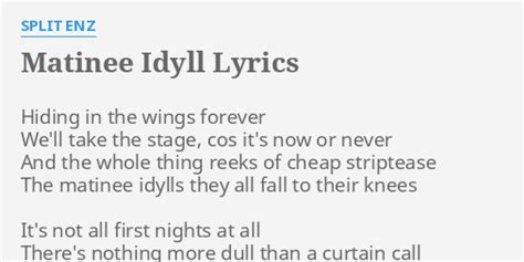 Matinee Idyll Lyrics By Split Enz Hiding In The Wings