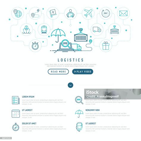 배달 상자 비행기 기차 선박 크레인 포인터와 함께 세계의 얇은 선 아이콘으로 물류 웹 페이지 템플릿 벡터 일러스트입니다 아이콘에 대한 스톡 벡터 아트 및 기타 이미지