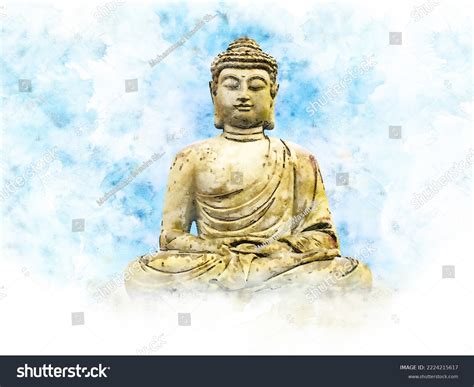 Digital Portrait Great Lord Siddhartha Gautama Stock Illustration