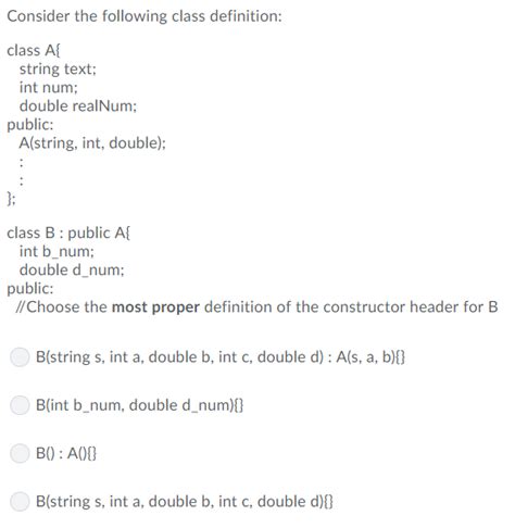 Solved Consider The Following Class Definition Class A