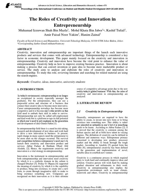 Role Of Innovation In Entrepreneurship Pdf Entrepreneurship Innovation