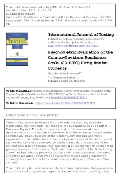 Pdf Psychometric Evaluation Of The Connor Davidson Resilience Scale Cd Risc Using Iranian