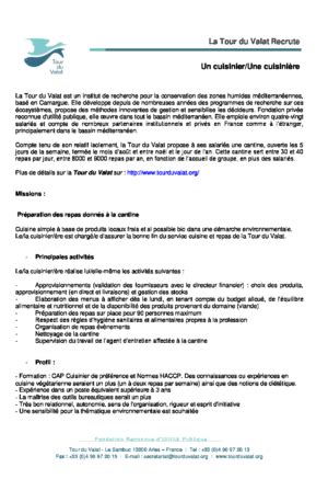 Fiche De Poste Recrutement Cuisinier Tour Du Valat