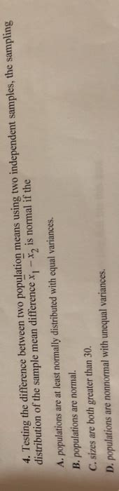 Solved 4 Testing The Difference Between Two Population
