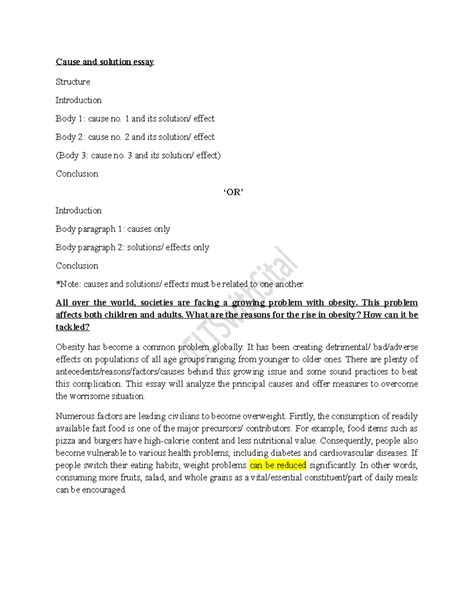 Cause And Solution Essay Cause And Solution Essay Structure
