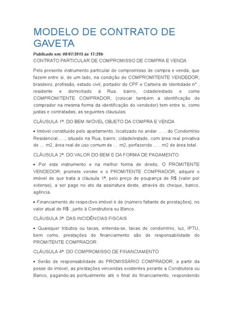 Modelo De Contrato De Gaveta Download Grátis Pdf Business