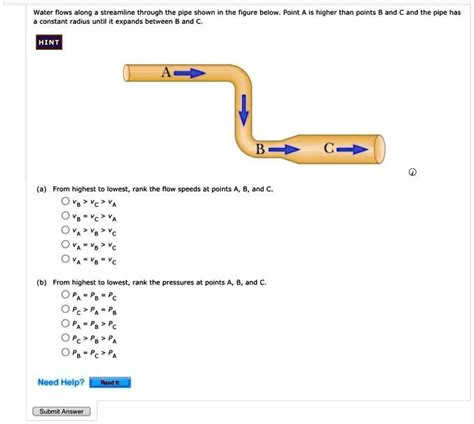 Get Answer Water Flows Along A Streamline Through The Pipe Shown In