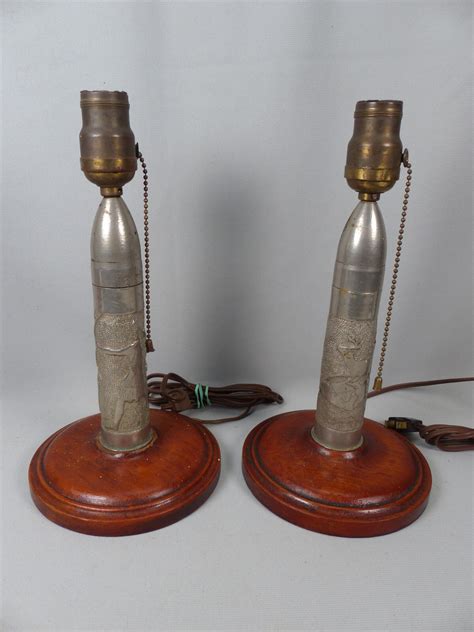 Antique Pair Of Wwi Us Navy Trench Art Hand Tooled Artillery Shell