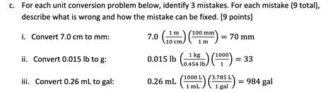 Solved C For Each Unit Conversion Problem Below Identify Chegg