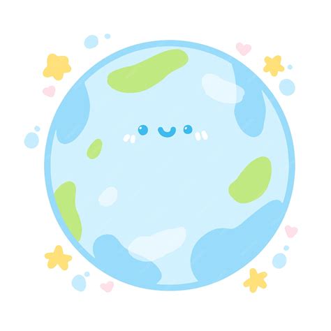 귀여운 귀여운 지구 만화 그림 그리기 프리미엄 벡터