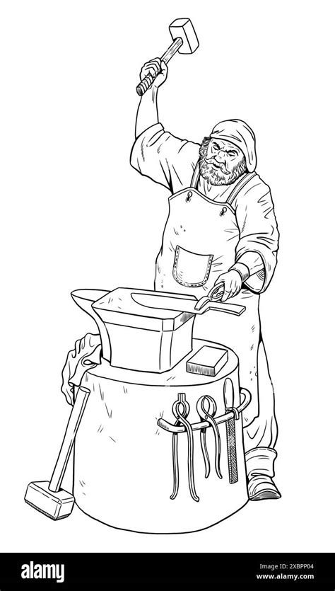 Drawing Of A Medieval Blacksmith Old Professions Template To Color In