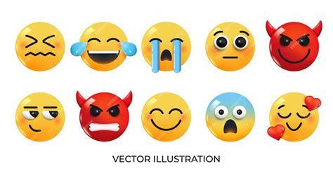 Ensemble Dicônes Iemoji Réalistes Jaune Brillant 3d émoticônes Visage