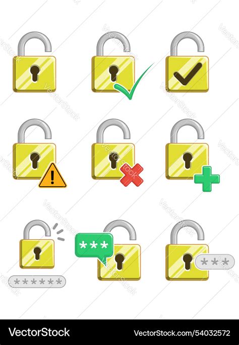 Lock Open Padlock Unlocked Protection Set Vector Image