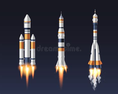 Modern Space Rockets Set Isolated On Black Stock Illustration Illustration Of Planet Fire