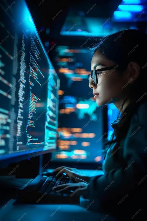 Premium Photo Canadian Woman Programmer Writing Code On A Computer