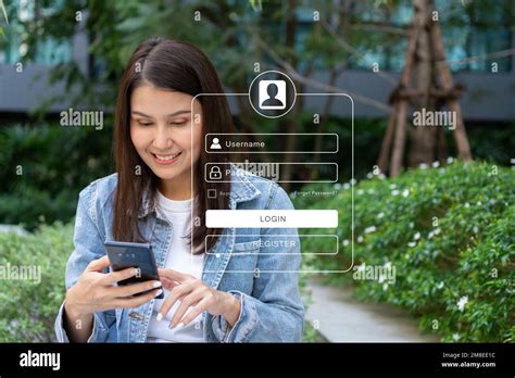 Woman Using Smartphones To Type User And Passwords For Login Financial