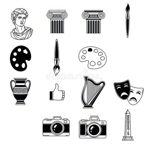 Classical Art Icons Isolated On White Background Stock Illustration